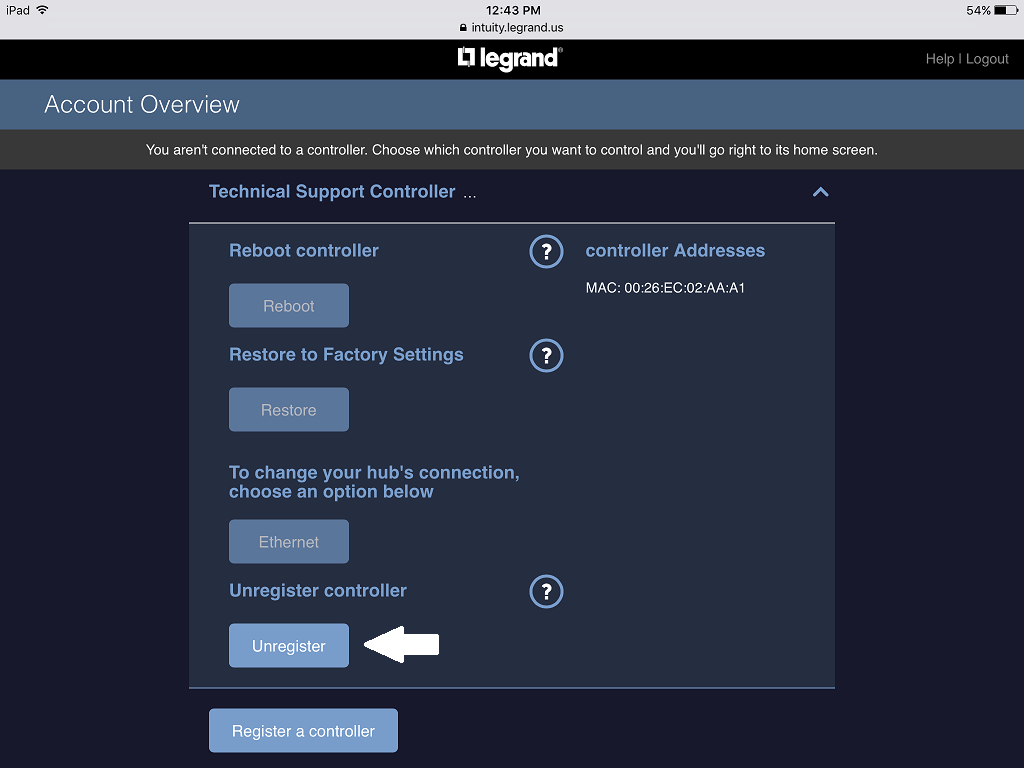 Home Automation - How to unregister an Intuity Controller