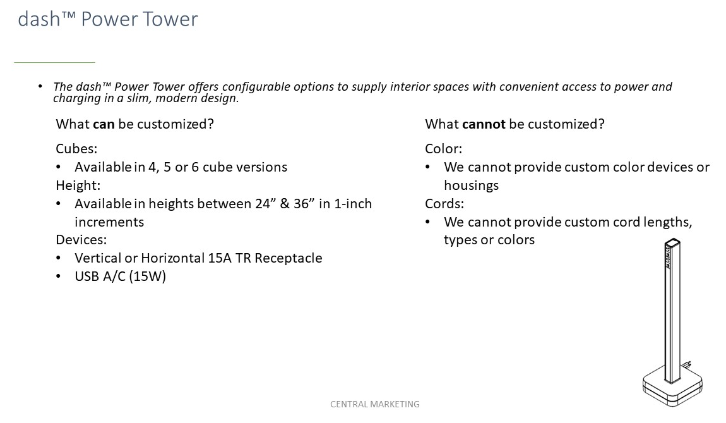 Furniture Power & Table Boxes - Custom options for dash™ Power Tower