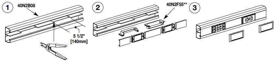 Raceways - Installation of power and data outlets in 40N2 raceway